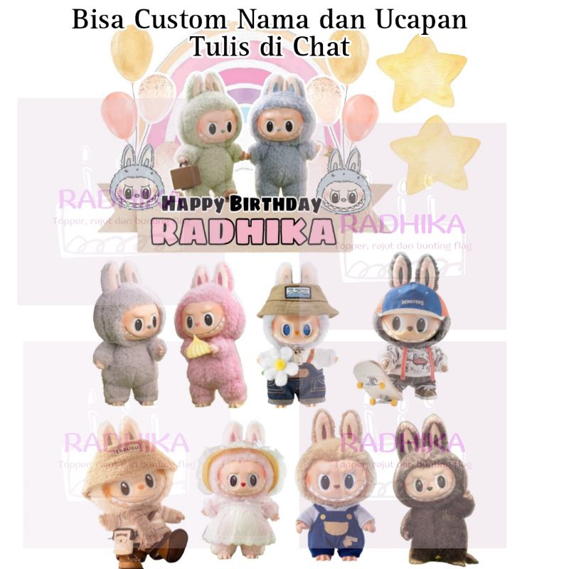 Jual Topper LABUBU custom nama Happy Birthday Hiasan kue | Shopee Indonesia