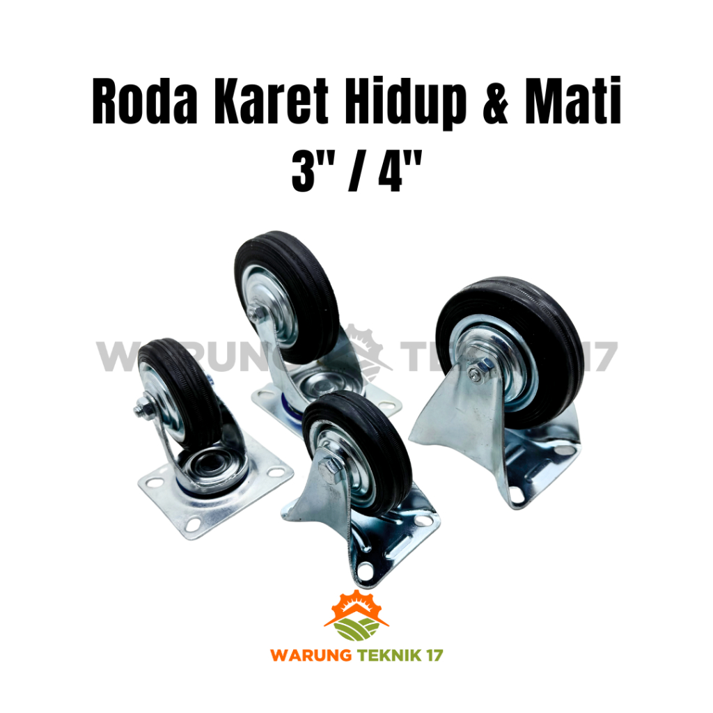 Jual Roda Karet Hidup / Mati Ukuran 3" / 4" Inch Roda Kastor Troli ...