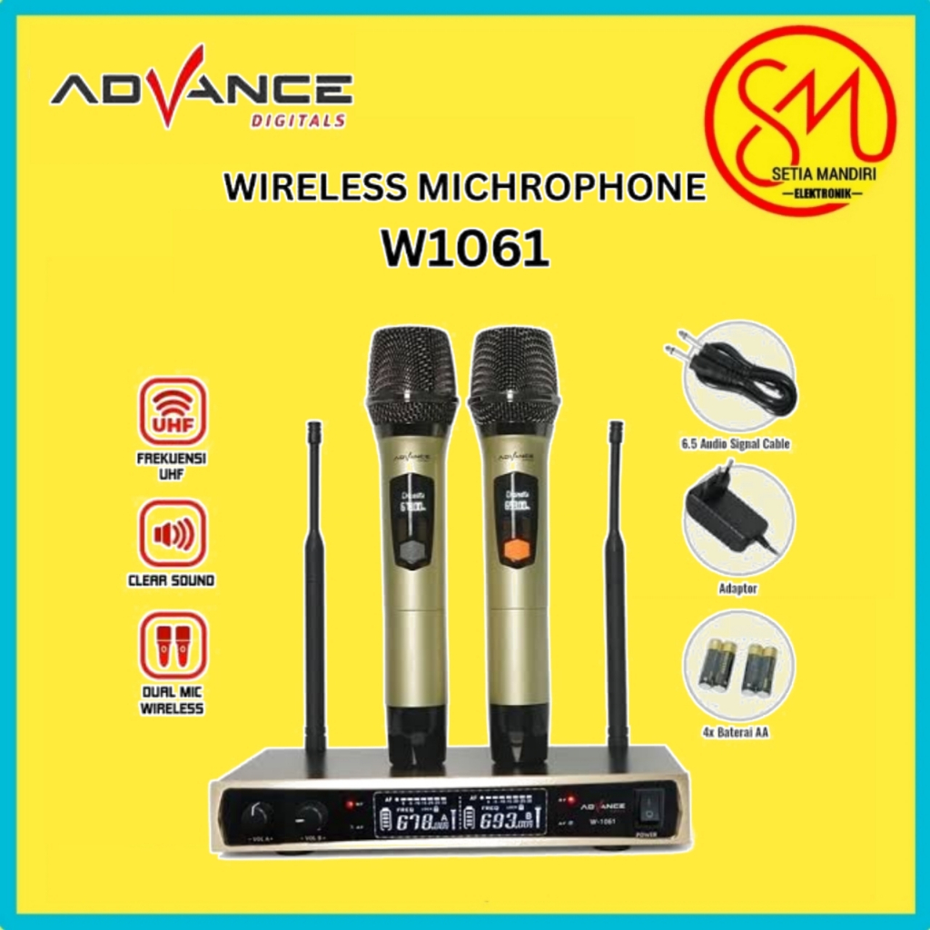 Jual ADVANCE W1061 Dual Mic Wireless Profesional Microphone + amplifier ...