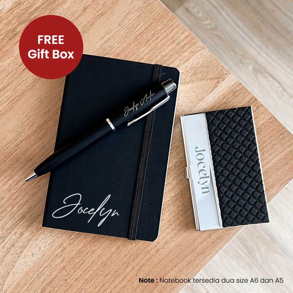 Jual Kado Notebook Pulpen dan Card Holder Custom Nama Grafir Logo ...