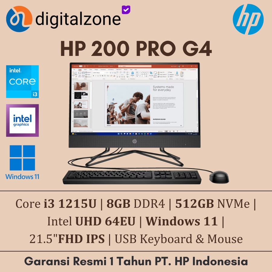 Jual AIO HP 200 PRO G4 i3 1215U 8GB 512GB W11 21.5"FHD IPS - AIO HP 22 ...