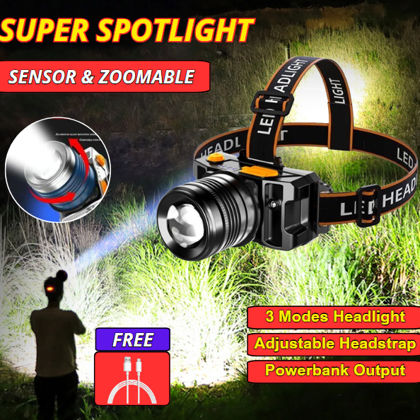 Jual Senter Kepala T10 LED Zoom Super Terang / Headlamp Sensor Gerak Anti Air / Super Spotlight ...