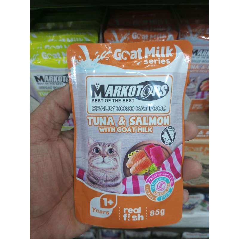 Jual Markotops Sachet Tuna & Salmon Wiith Goat Milk Adult 85gr - Wet ...