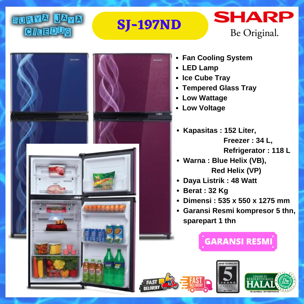 Jual KULKAS SHARP SJ-197ND, SJ197ND, SJ 197 2 PINTU LOW WATT 152 LITER ...