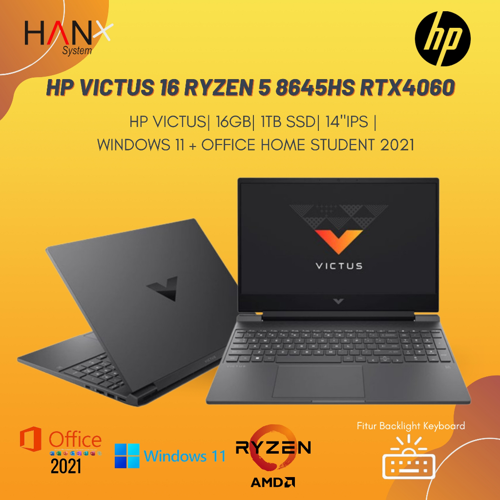 Jual HP VICTUS 16 RYZEN 5 8645HS RTX4060 8GB/ 16GB 1TB W11+OHS 16.1FHD ...