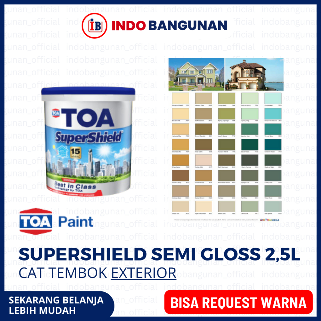 Jual TOA SUPERSHIELD SEMI GLOSS/CAT TEMBOK EXTERIOR GALON 2,5L | Shopee ...