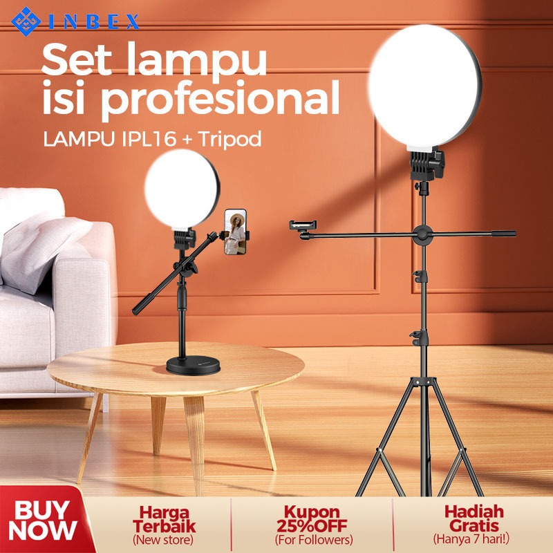 Jual INBEX IPL16 Ring light konten kreator+2.1M Tripod Portabel ...