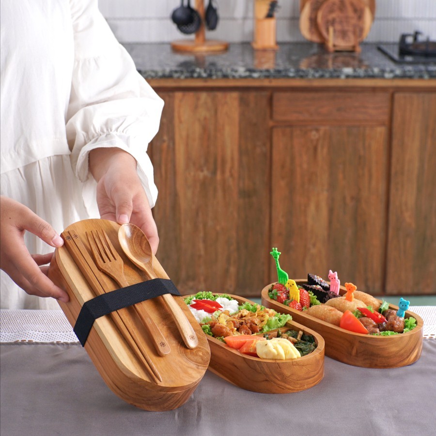 Jual Dekayu - Tempat Makan Kayu Bento Oval | Lunch Box | Kotak Bekal ...
