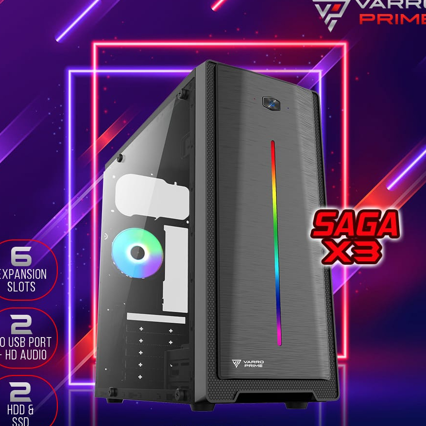 Jual CASING KOMPUTER GAMING PC CASE VARRO SAGA X3 TEMPERED GLASS (NON ...