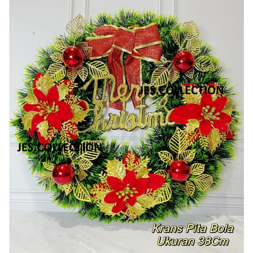 Jual Dekorasi Pintu Natal Krans Premium Wreath Krans Daun Hiasan Bunga ...
