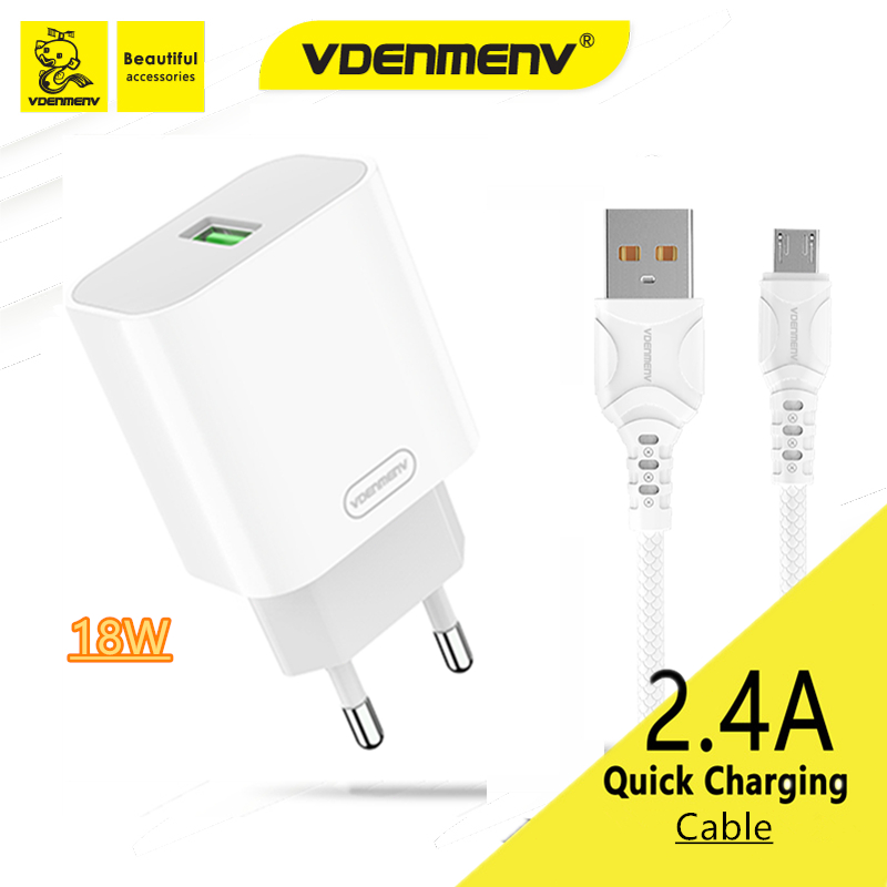Jual VDENMENV DC07/DC07V/T Phone Charger USB 18W QC3.0 Fast Charging EU with Cable for iPhone ...