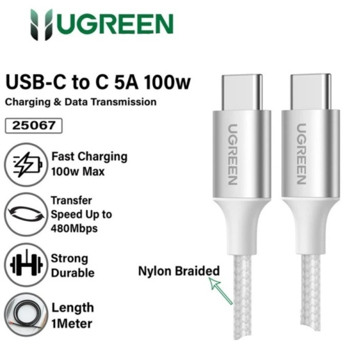 Jual Kabel UGreen Usb-C to Usb-C 100W Nylon 1M - White (25067) | Shopee ...