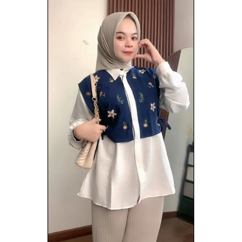 Jual Aura Kemeja Vest Ikat Polos | Kemeja Vest Bordil | Atasan Wanita ...