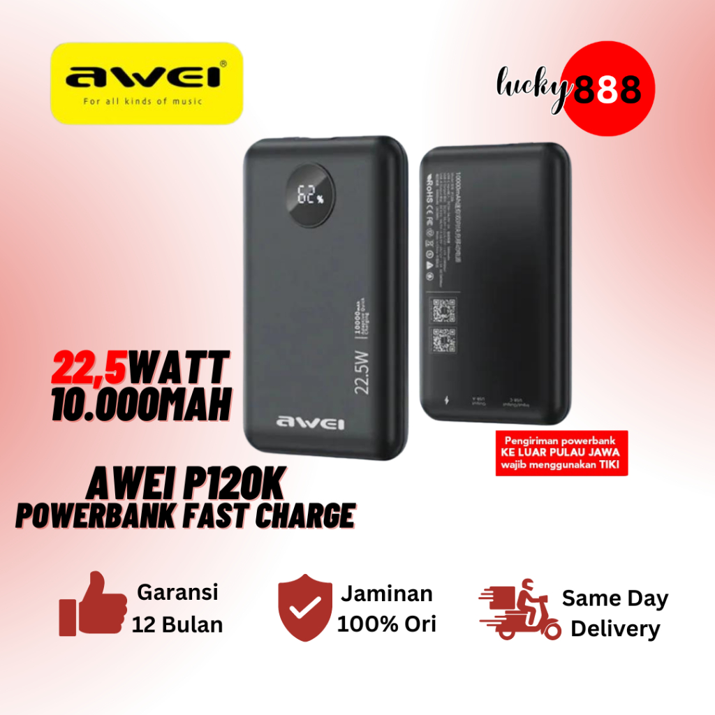 Jual AWEI Power Bank Android 10000mAh Real Capacity Fast Charge PD 22 ...