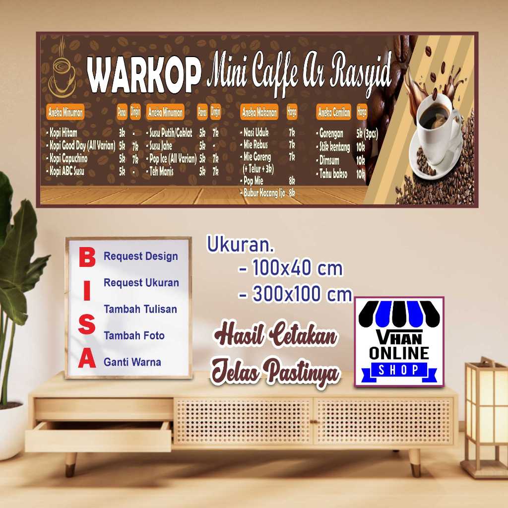 Jual Cetak Spanduk Banner Warung Kopi atau Warkop Warna Coklat | Shopee ...