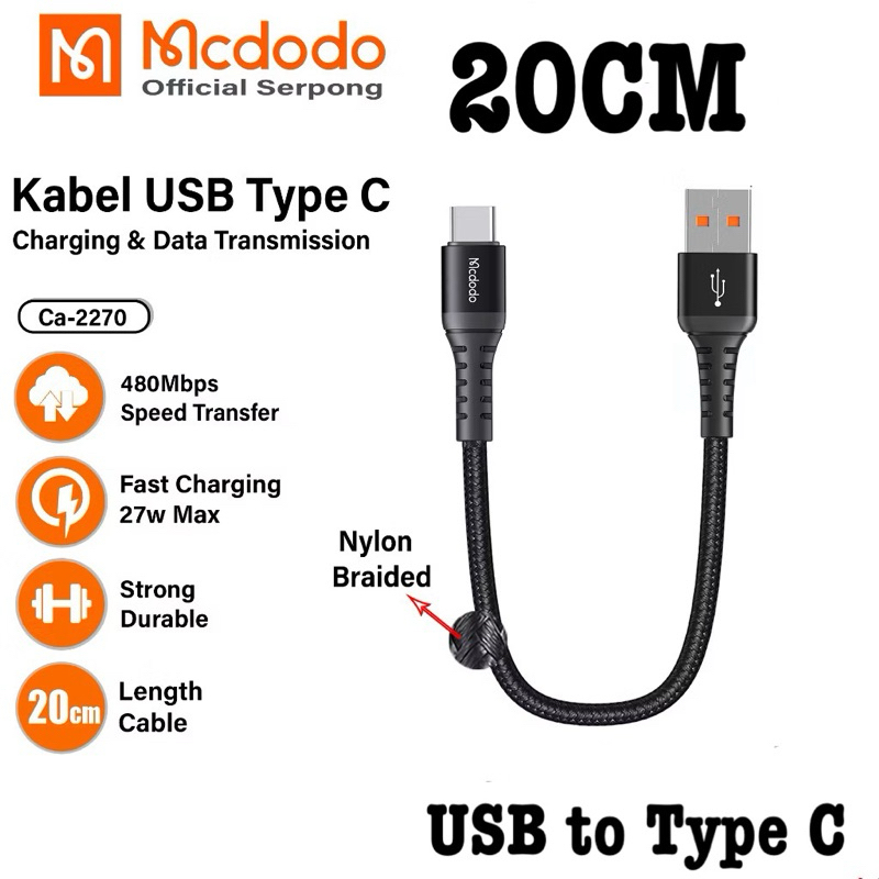 Jual Kabel Data Pendek 20cm Usb Type C Mcdodo Ca-5173 Original Cable ...