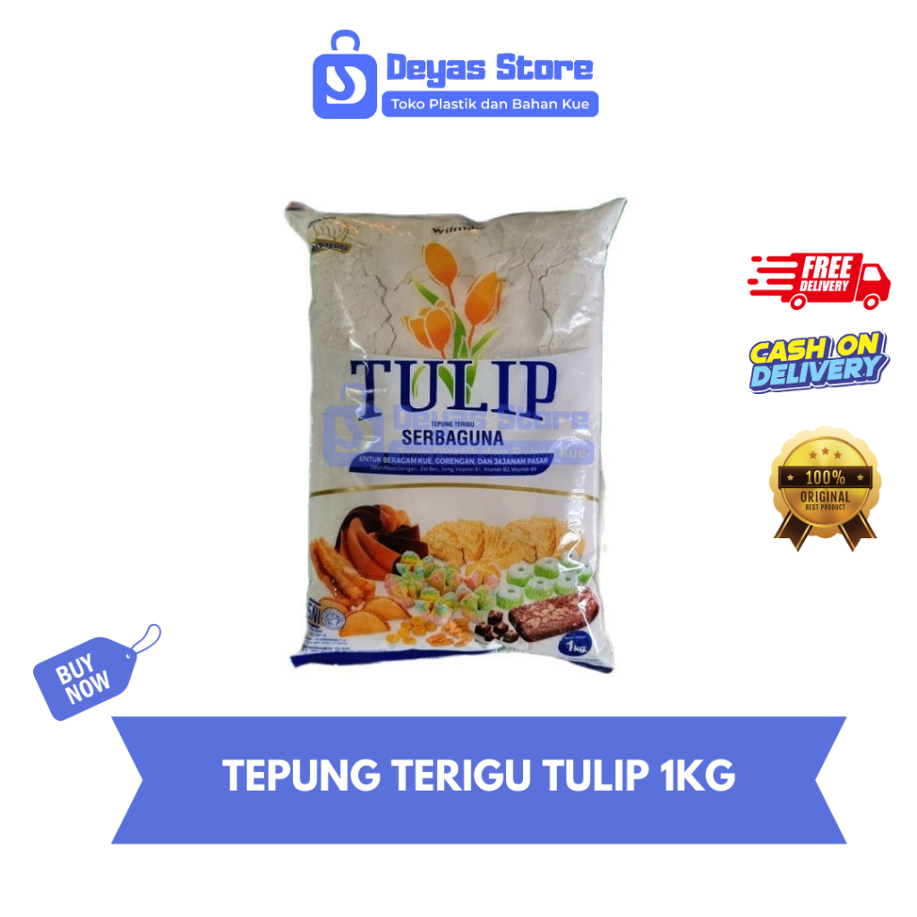 Jual TEPUNG TERIGU SERBAGUNA TULIP 1KG/TEPUNG PROTEIN RENDAH | Shopee ...