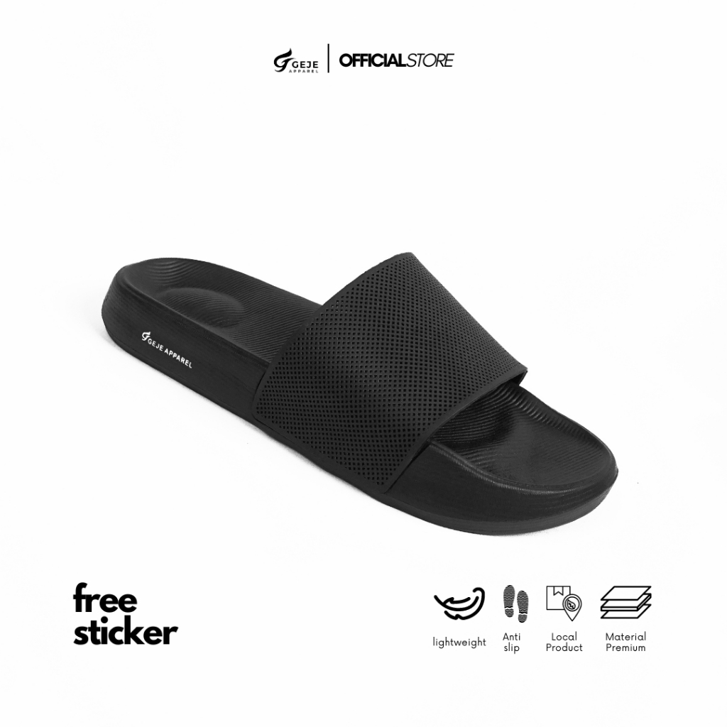 Jual Geje Apparel Sandal Slop Karet Hitam Putih Sendal Pria Wanita ...