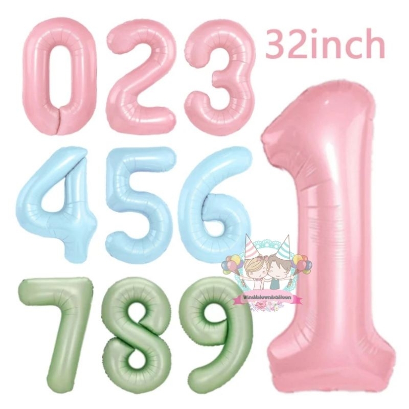 Jual WINDBLOWN BALON ANGKA PASTEL BABY PINK, BABY BLUE, SAGE RETRO ...