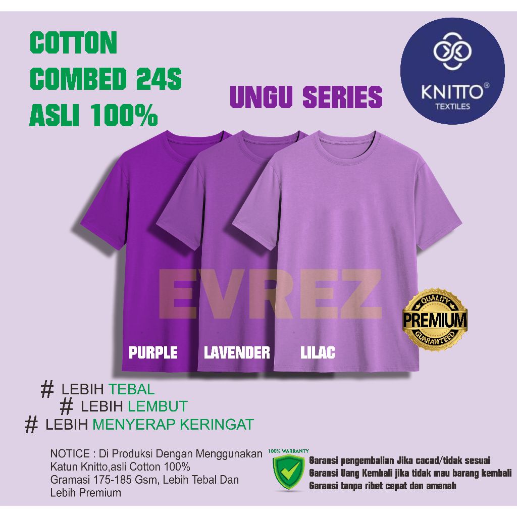 Jual EVREZ Kaos Polos Ungu series katun combed 24s knitto | Shopee ...