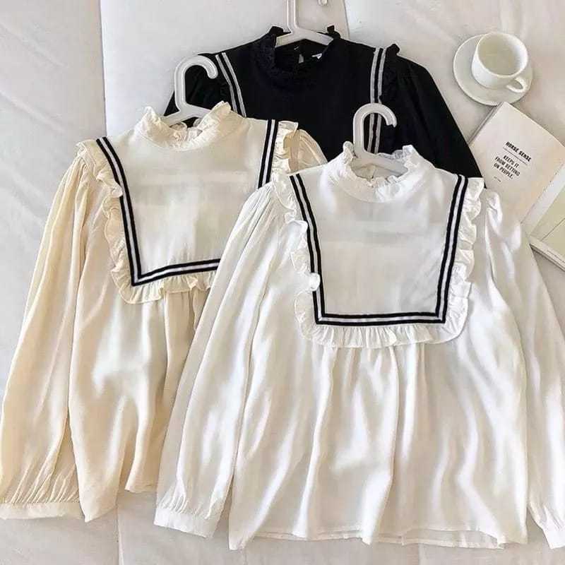 Jual W'sclo Paula Blouse Ruffle Bahan Crinkle Premium | Shopee Indonesia