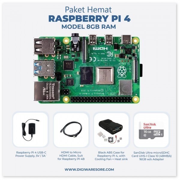 Jual Paket Hemat Raspberry Pi 4 Raspberry Pi4 Model B 8GB RAM | Shopee ...