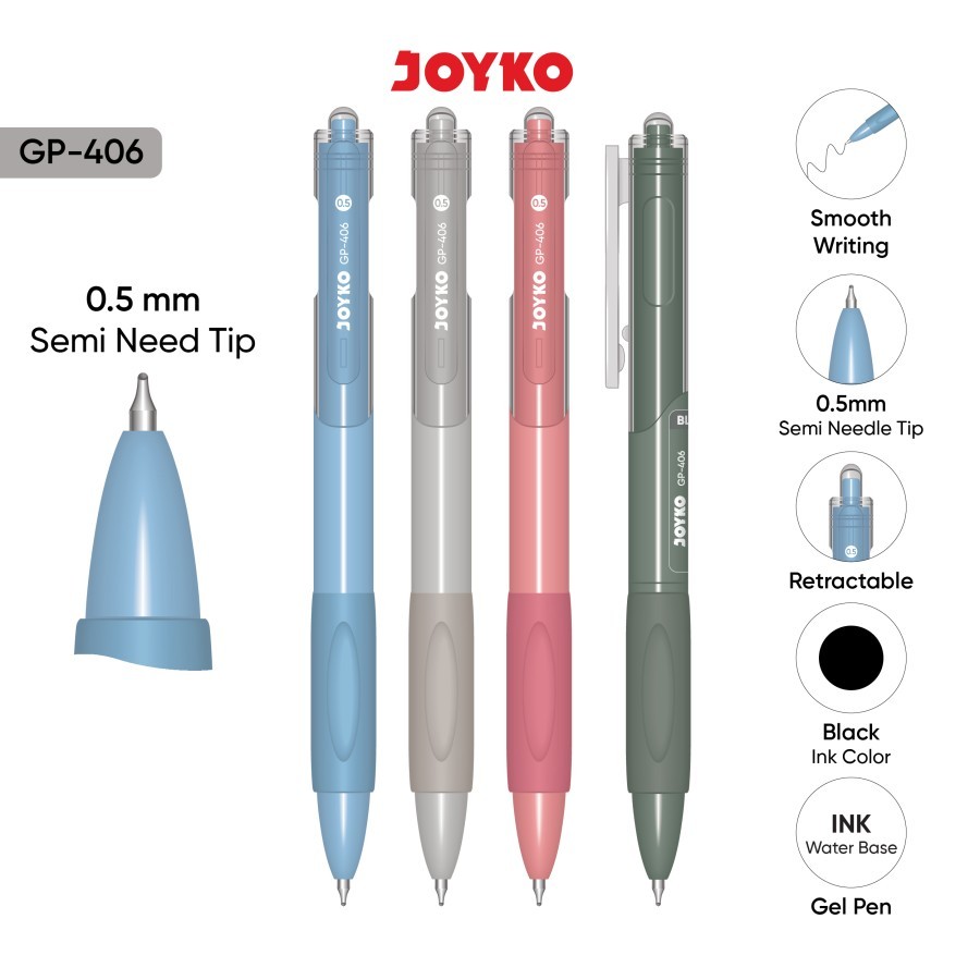 Jual Gel Pen Pulpen Pena Joyko GP-406 0.5 mm 1 Lusin 12 Pcs | Shopee Indonesia