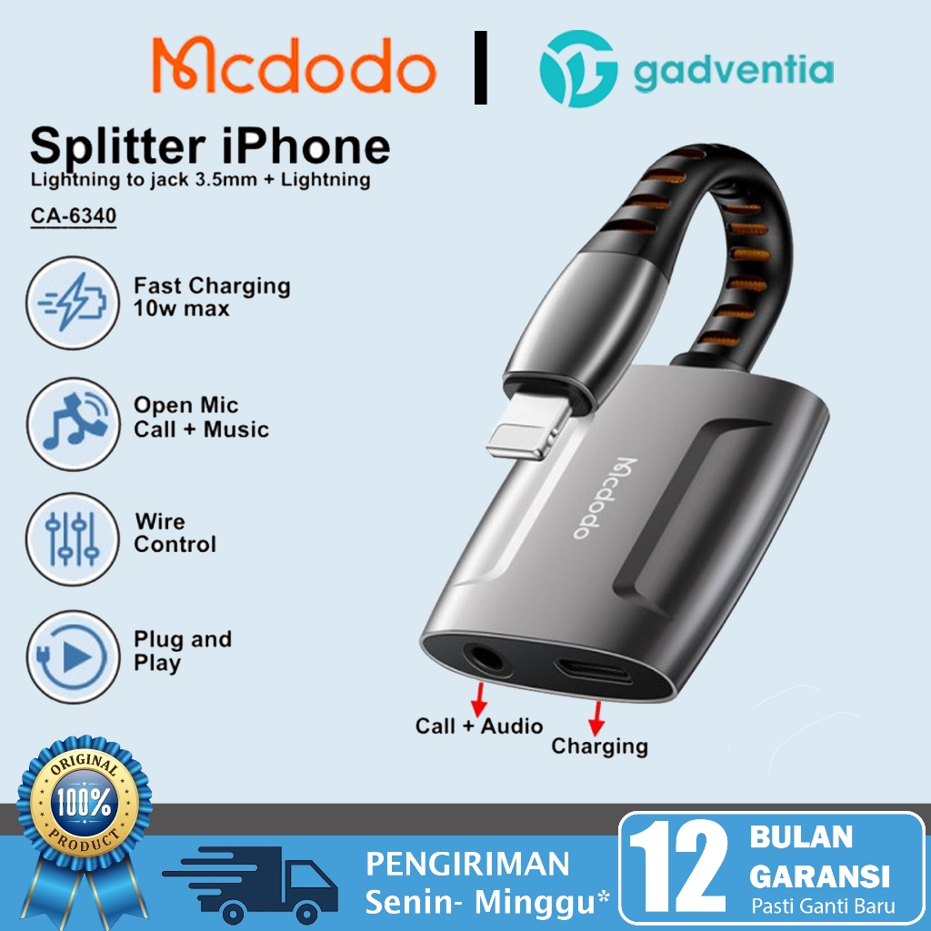 Jual MCDODO Converter Splitter For iPhone Lightning Ke Jack 3.5mm ...