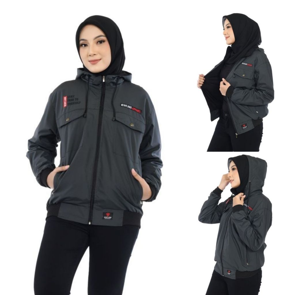 Jual JAKET PARASUT WANITA ANTI AIR TEBAL JACKET BOMBER CEWEK KOREA ...