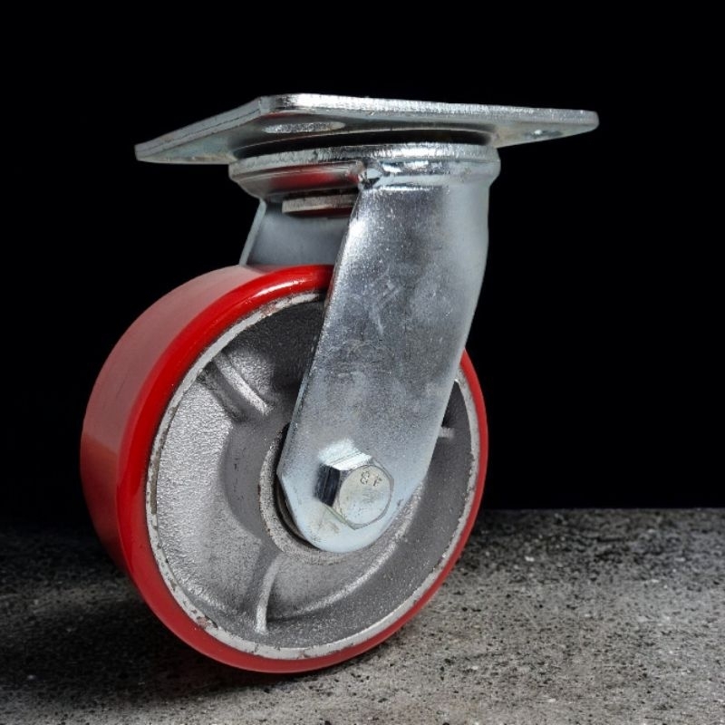 Jual Roda Caster Troli / Troly PU Merah 5 Inch Taiwan Heavy Duty Hidup ...