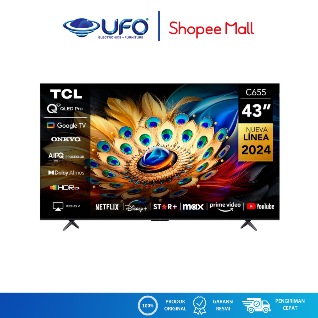 Jual TCL 43 Inch Google TV 4K QLED PRO HDR 10+ Dolby Vision Atmos 43C655 | Shopee Indonesia