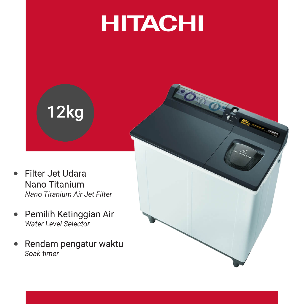 Jual HITACHI Mesin Cuci 2 Tabung 12 Kg PS-1200LSJ-B | Shopee Indonesia