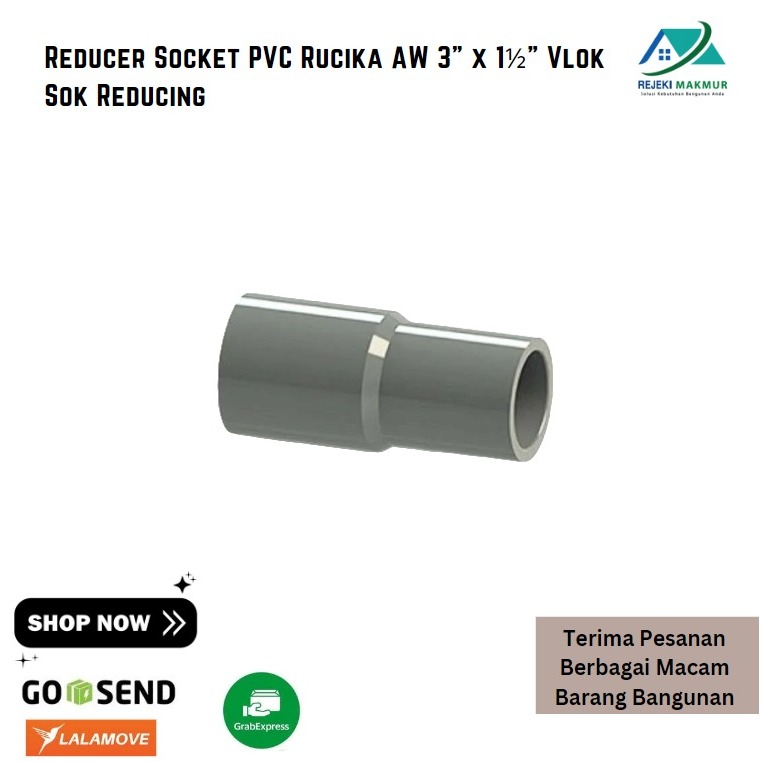 Jual Reducer Socket PVC Rucika AW 3" x 1½" Vlok Sok Reducing | Shopee ...