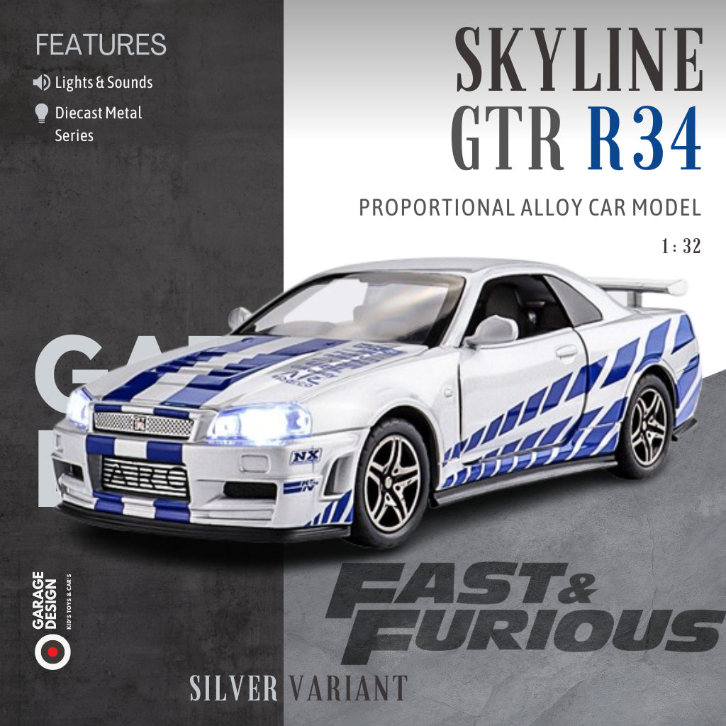 Jual Diecast Mobil Miniatur Nissan Skyline GTR R34 Diecast Skala 1:32 ...