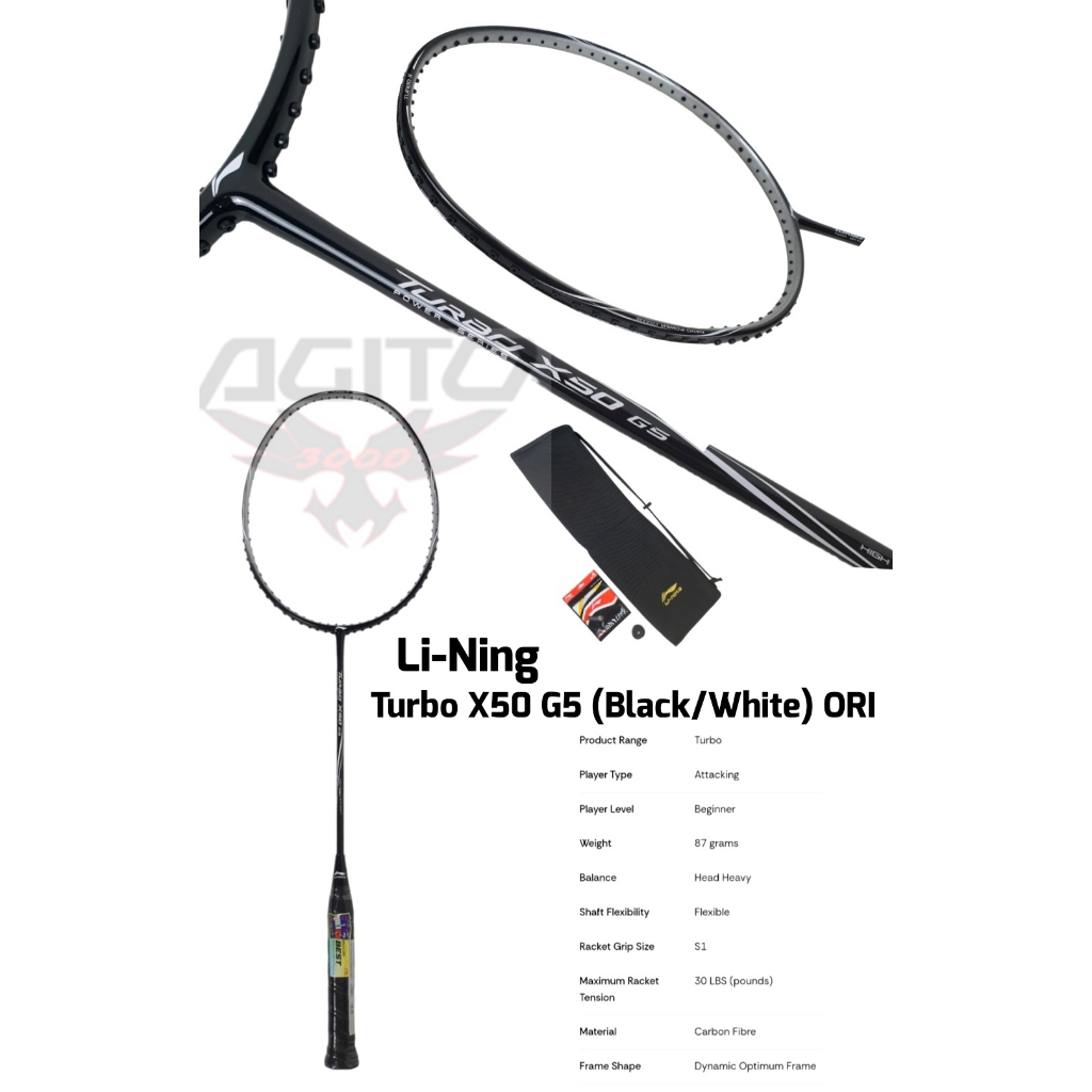 Jual Raket Badminton Bulu Tangkis Li-Ning Lining Turbo X50 GS Black ...