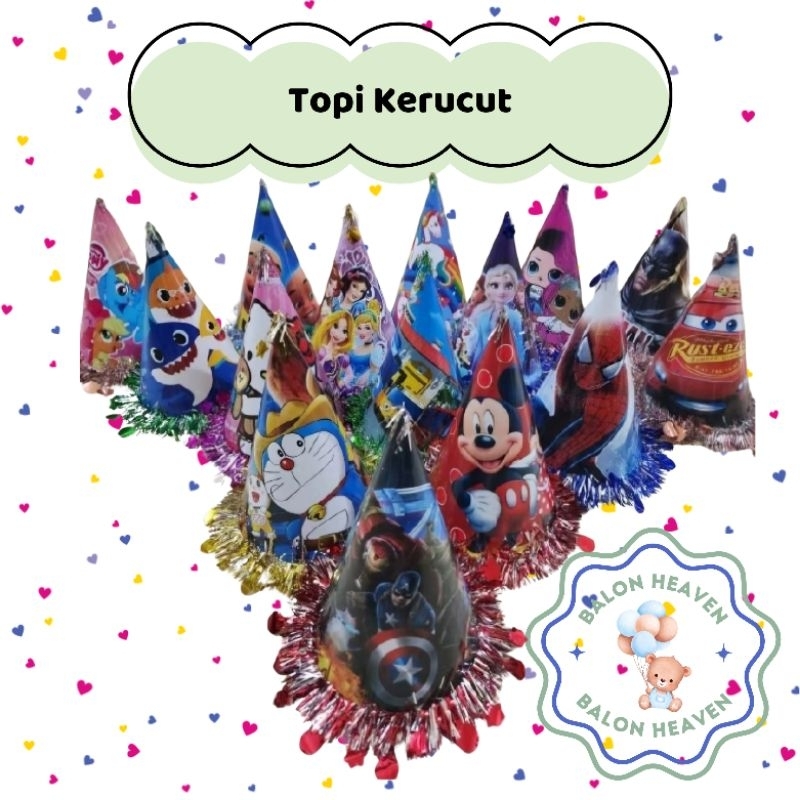 Jual TOPI KERUCUT ULANG TAHUN RUMBAI | TOPI KERUCUT KARAKTER ANAK ...