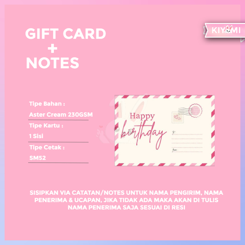 Jual KIYOMI Gift Card Kartu Ucapan Tambahan Plus Notes Hadiah Kado ...
