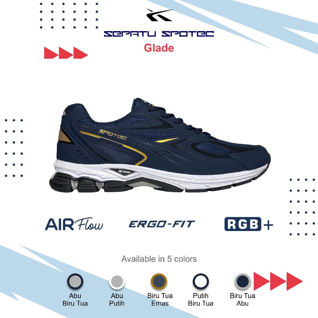 Jual SPOTEC Sepatu Running GLADE Biru Tua - Emas | Shopee Indonesia