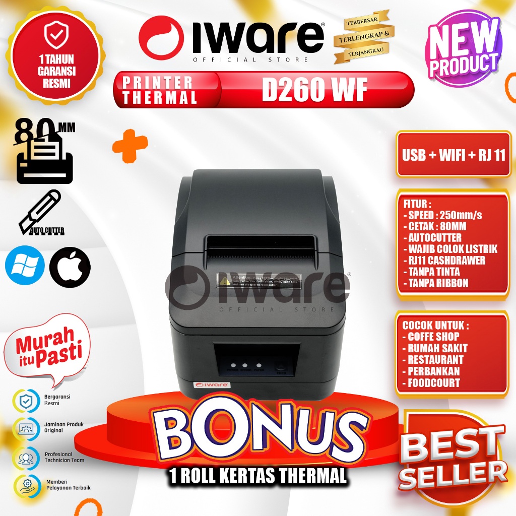 Jual Iware Printer Struk Kasir Thermal D260 / D200N 80Mm Usb Atau ...