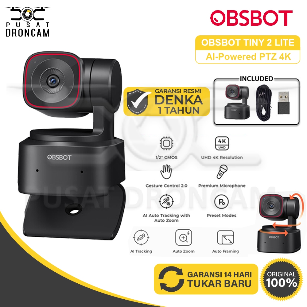 Jual Obsbot Tiny 2 Lite Ai Powered Ptz 4k Webcam Portable Web Cam Live Streaming Tiny2 Lite