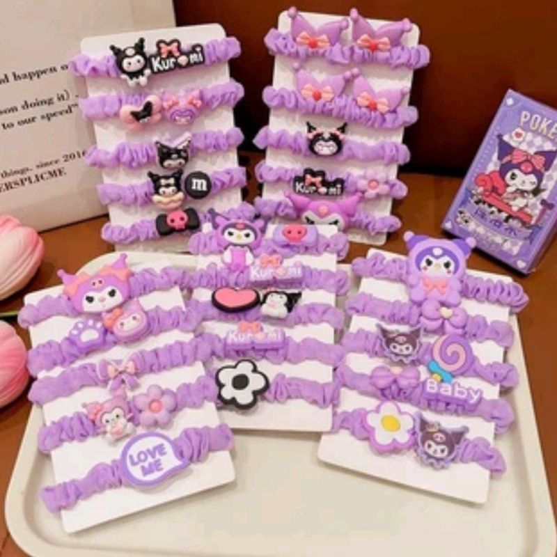 Jual Ikat rambut kuromi set isi 5pcs ikat rambut scrunchie karakter ...