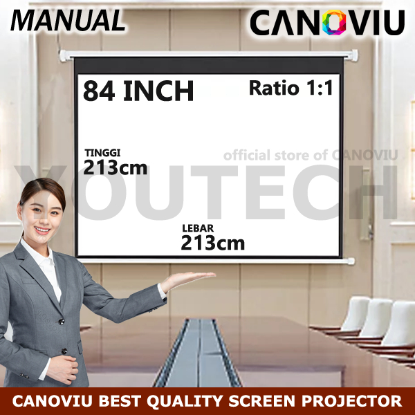 Jual Canoviu Screen Projector 84 Inch | Ratio 1:1 | Layar Proyektor Manual Pull Up Down | 213cm ...
