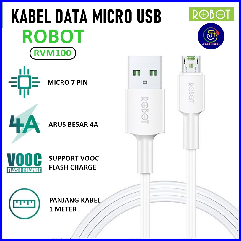 Jual Kabel Data Robot RVM100 Kabel Micro USB 7-Pin 4A VOOC Flash Charge ...