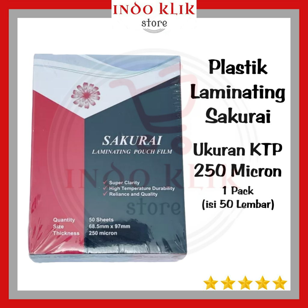 Jual Plastik Laminating Sakurai Ukuran KTP 250 Micron 68.5 x 97 mm isi ...