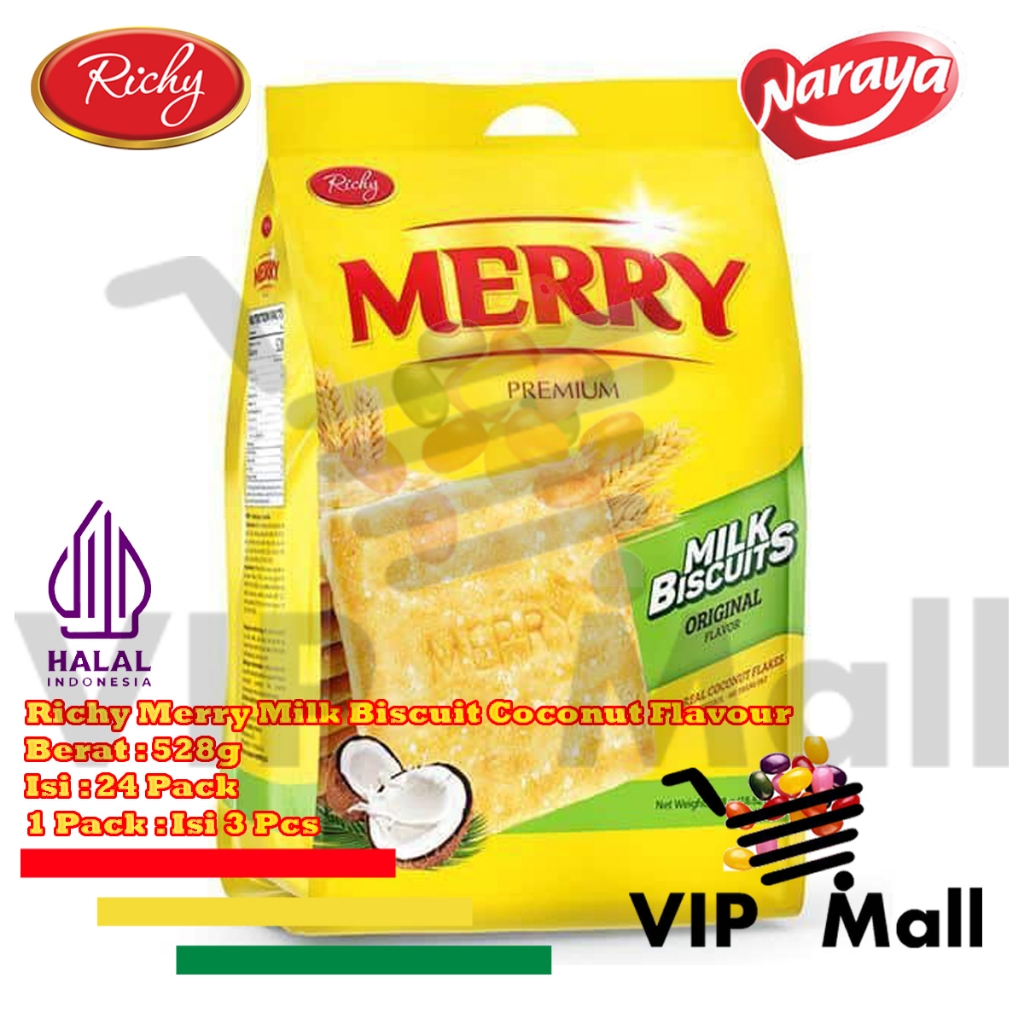 Jual Richy Merry Milk Coconut Biscuits 528Gr Isi 24 Pack (1 pack isi 3 ...