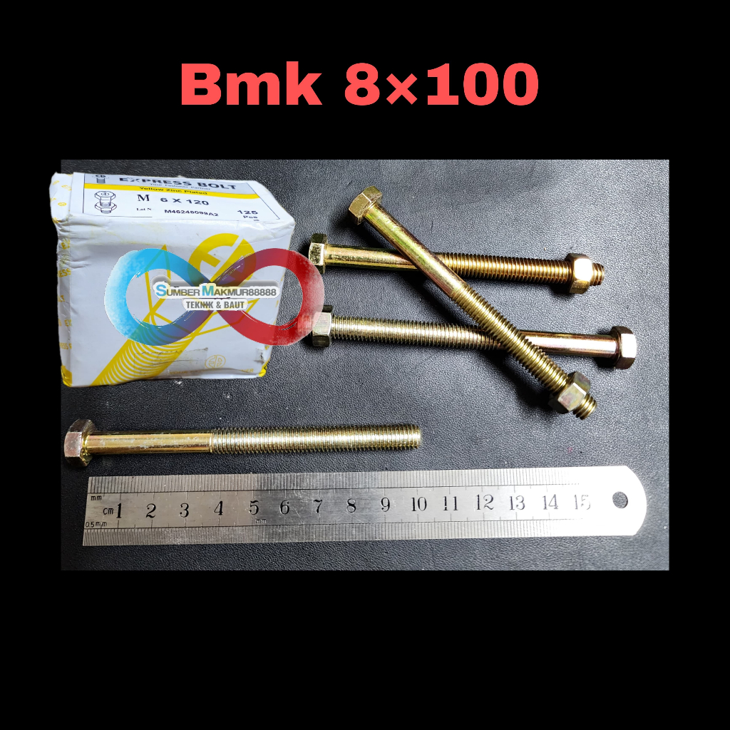 Jual BOX - baut mur kuning / bmk M 8×100 ( Isi 100 pcs ) | Shopee Indonesia