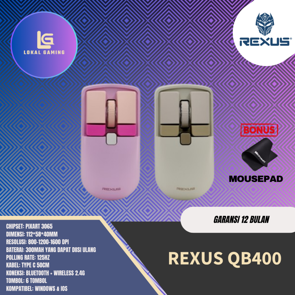 Jual Rexus QB400 / QB-400 Mouse Office Wireless Bluetooth | Shopee ...