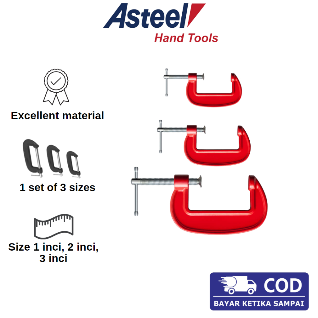 Jual ASTEEL Clamp SET 3PCS - Clamp C - Clamp C Set - Alat Jepit - Klem ...