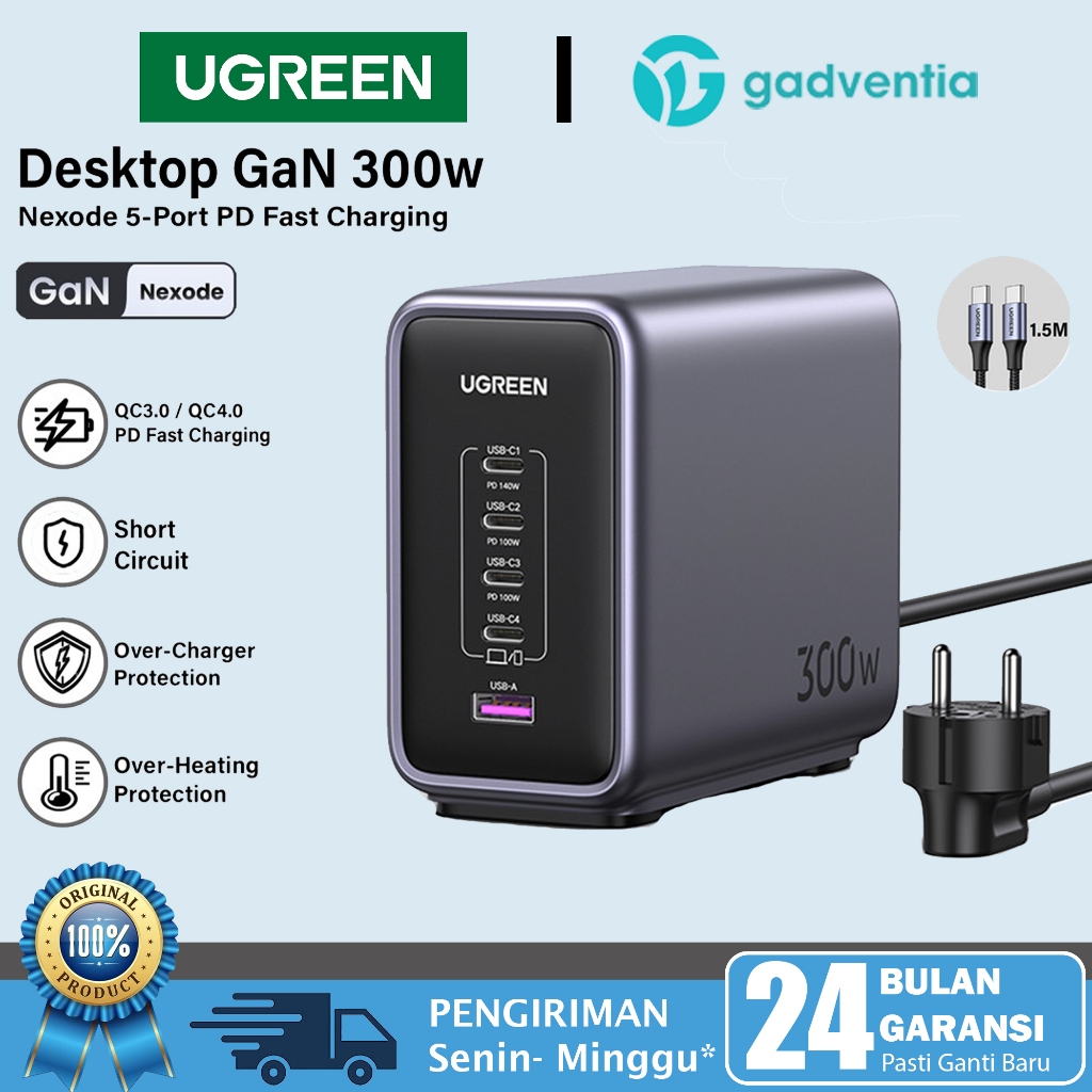 Jual UGREEN Kepala Desktop Charger Adaptor GaN 65w 100w 140w 300w Max ...