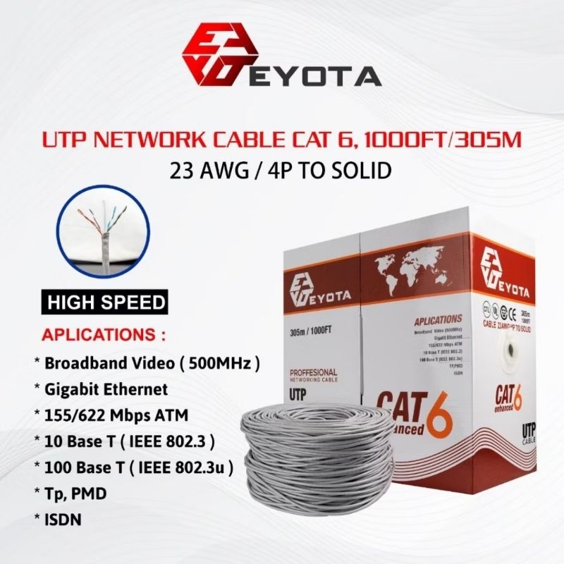 Jual Kabel LAN Cat6/Cat 6 UTP 305M/305 Meter / Roll Eyota Original 100% | Shopee Indonesia